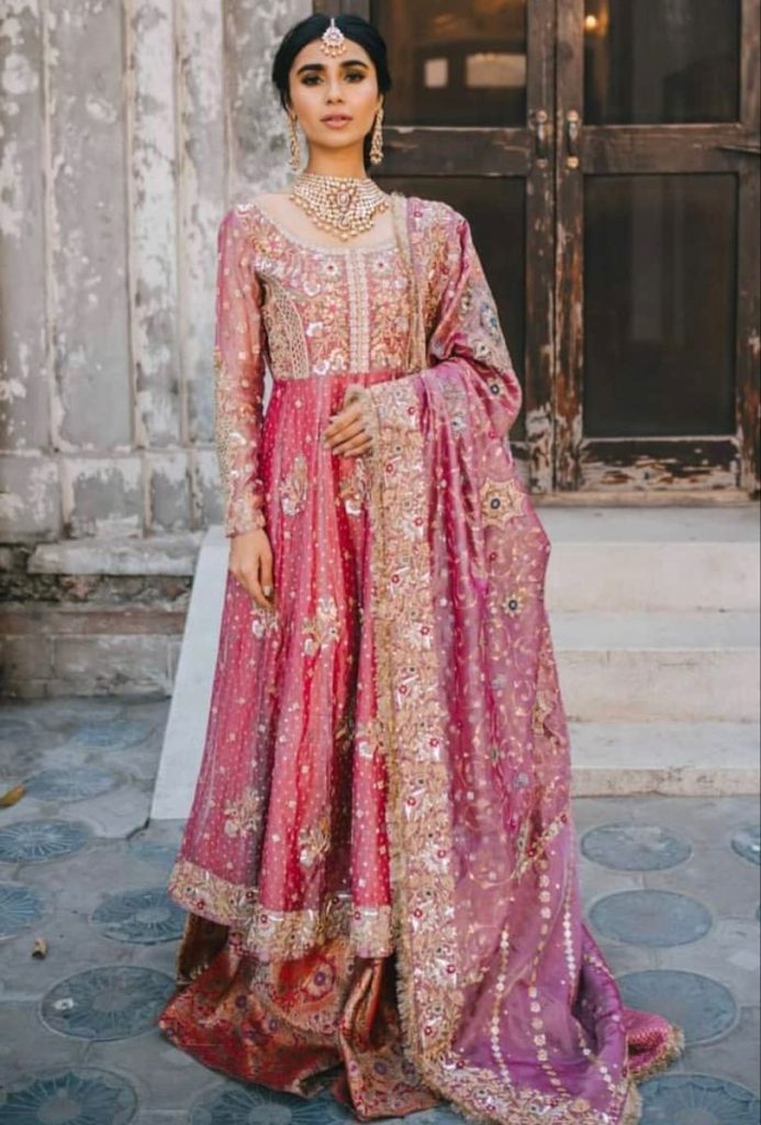 Silk Pishwaaz and Border Work Dupatta with Banarsi Jamawar Farshia ...