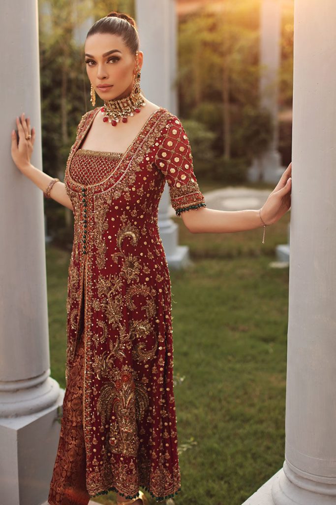 Chiffon Aline Front Open Shirt and Dupatta with Jamawar Pants – Hina ...